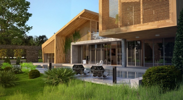 Maison moderne avec un grand jardin luxuriant à Varsovie